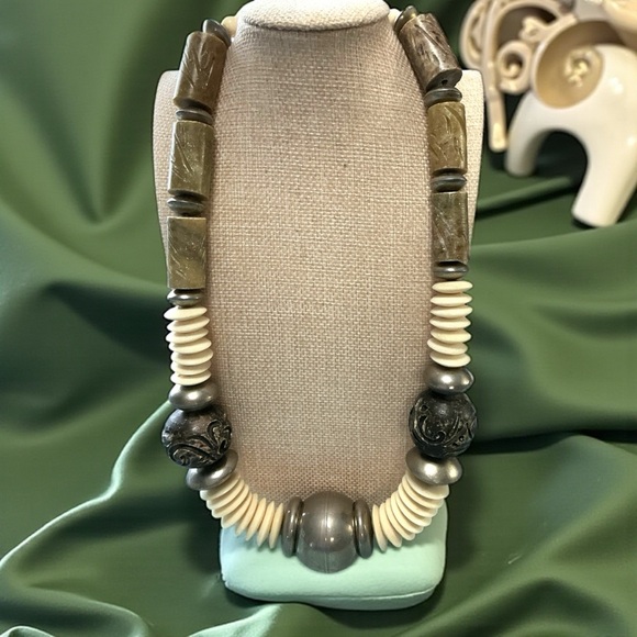 Vintage | Jewelry | Vintage Stone Bone Metal Soapstone Necklace | Poshmark